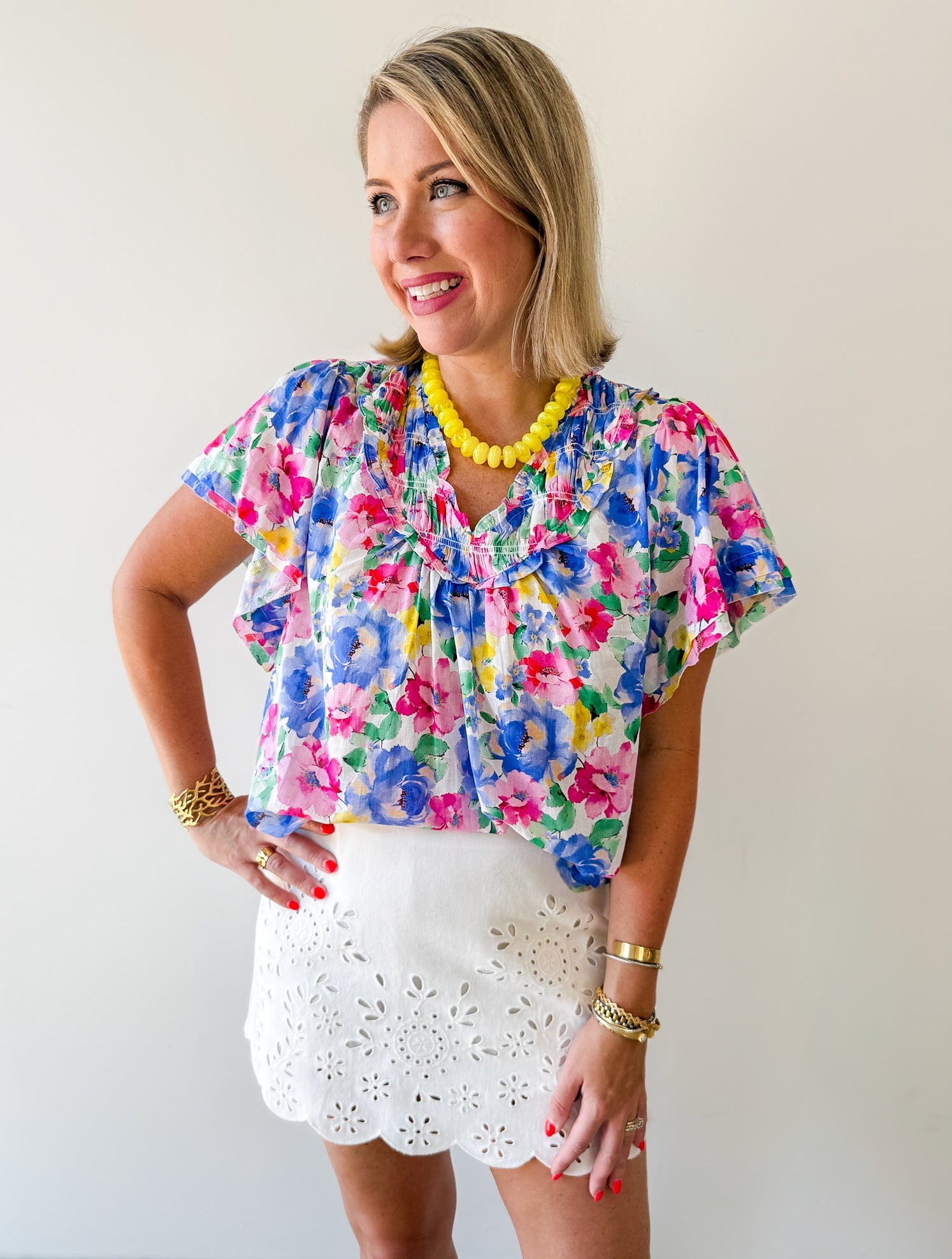 Ruffled V-Neck Floral Top – Private Gallery Boutique
